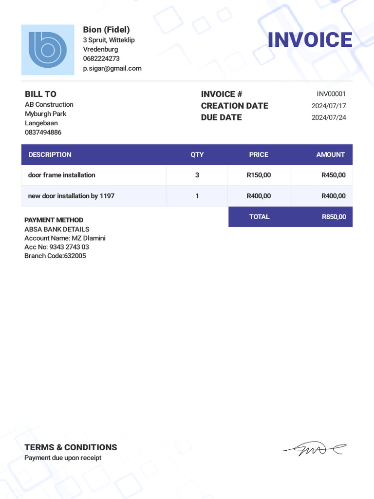 Invoice for Door Installation Services | PDF