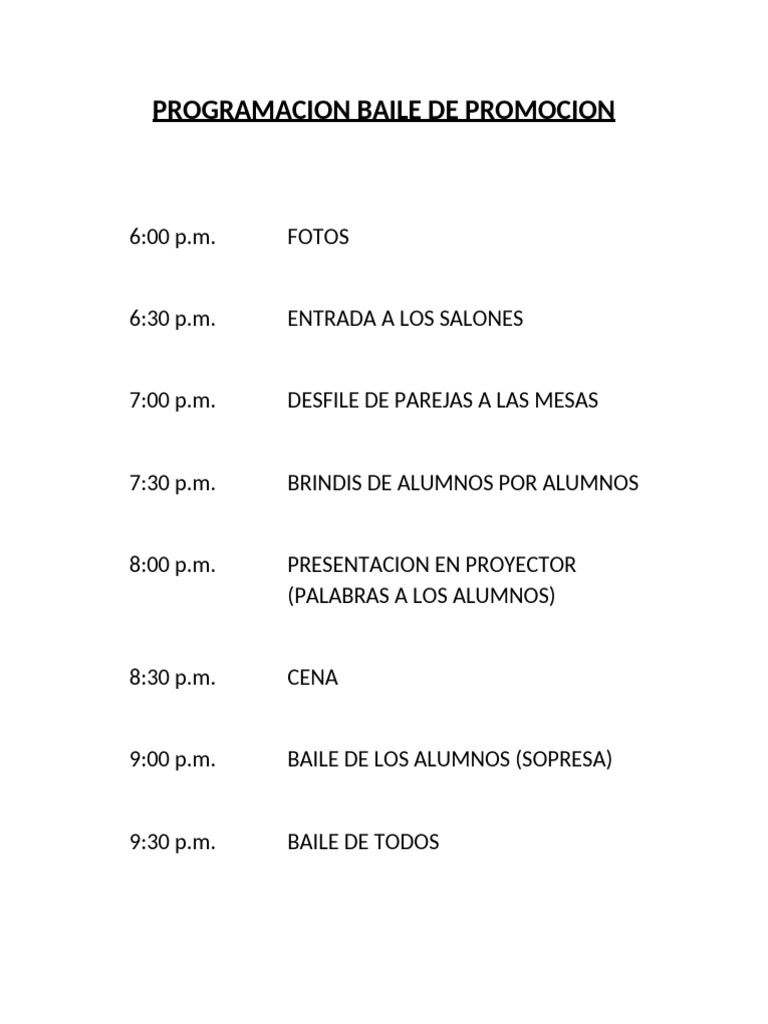 Programacion Baile de Promocion | PDF