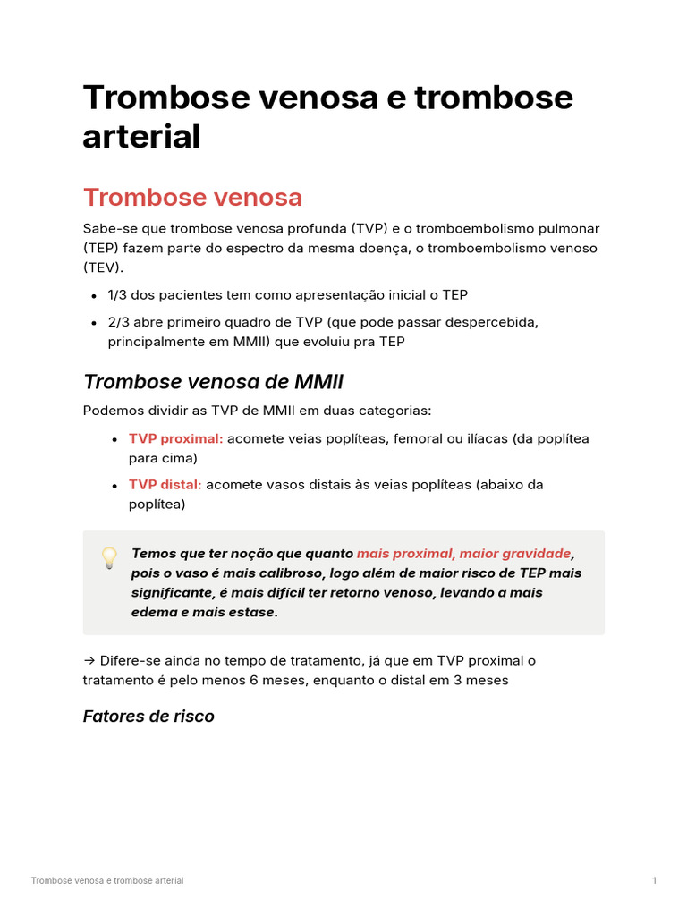 Trombose Arterial e Venosa: Diagnóstico e Tratamento | PDF | Trombose ...