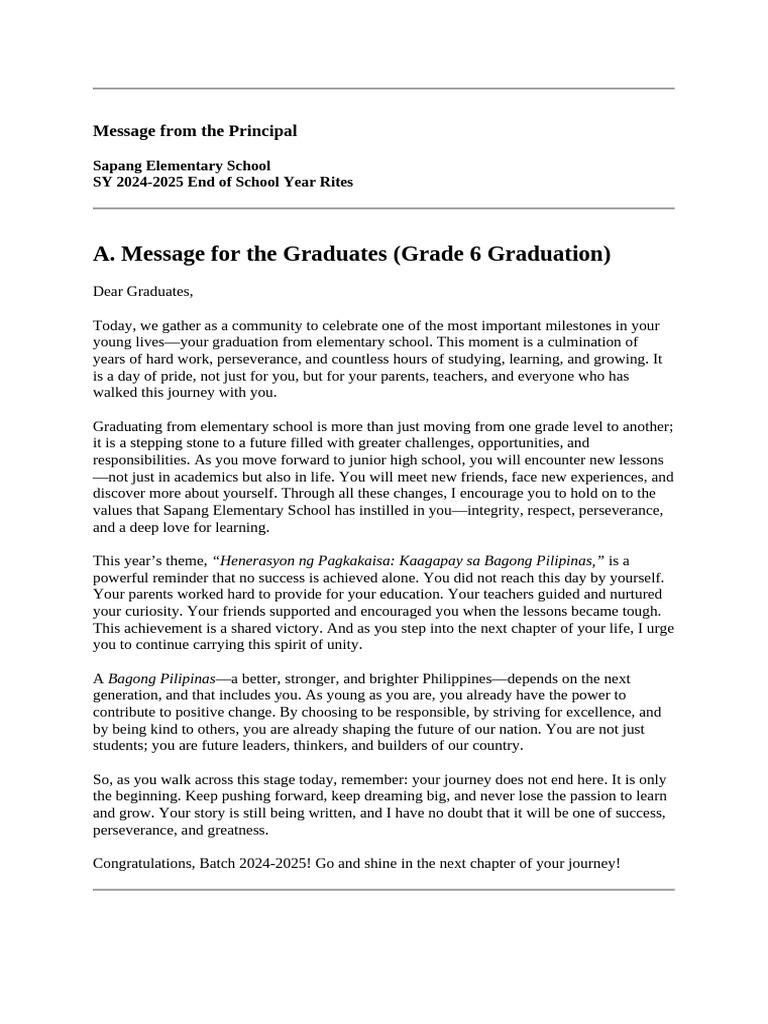 Message From The Principal | PDF | Learning | Behavior Modification