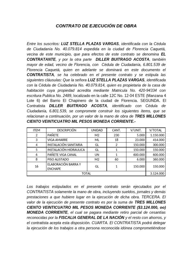 Contrato de Ejecución de Obra | PDF