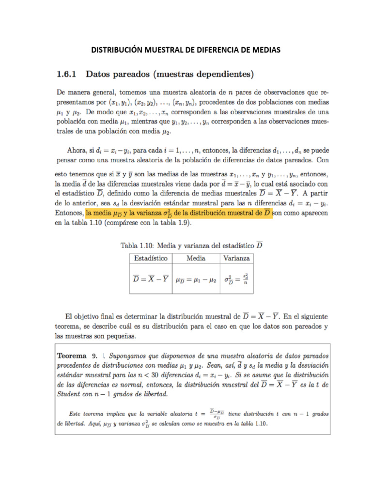 Distribución Muestral de Diferencia de Medias - 020608 | PDF