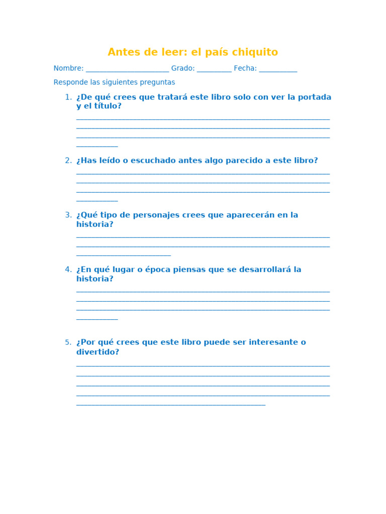 Antes de Leer Un País Chiquito | PDF