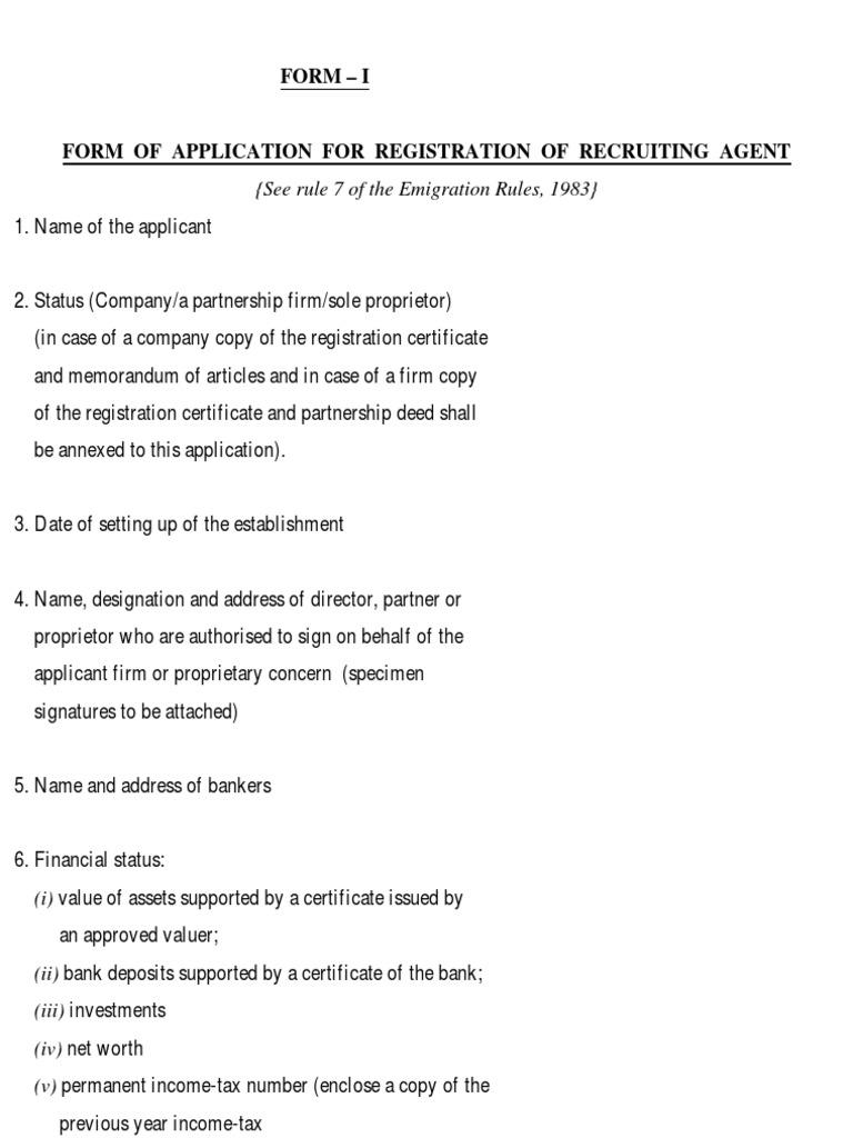 Form of Application For Registration of Recruiting Agent | PDF ...