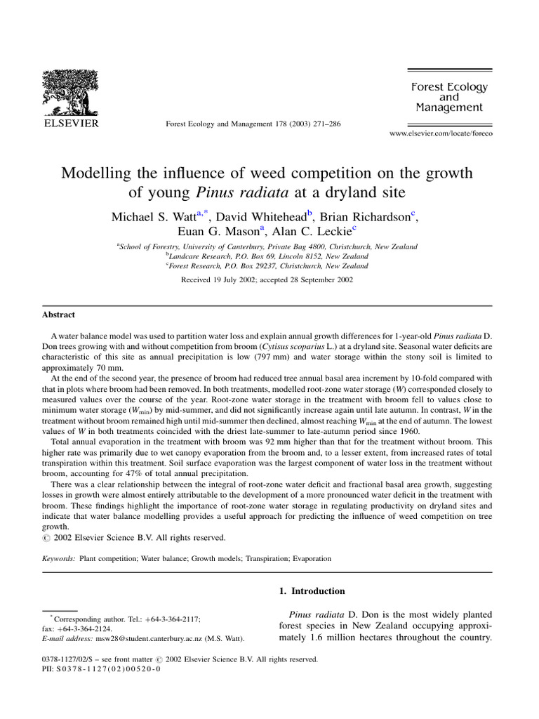 Impact of Weed Competition on Pinus Radiata Growth | PDF | Water | Forests
