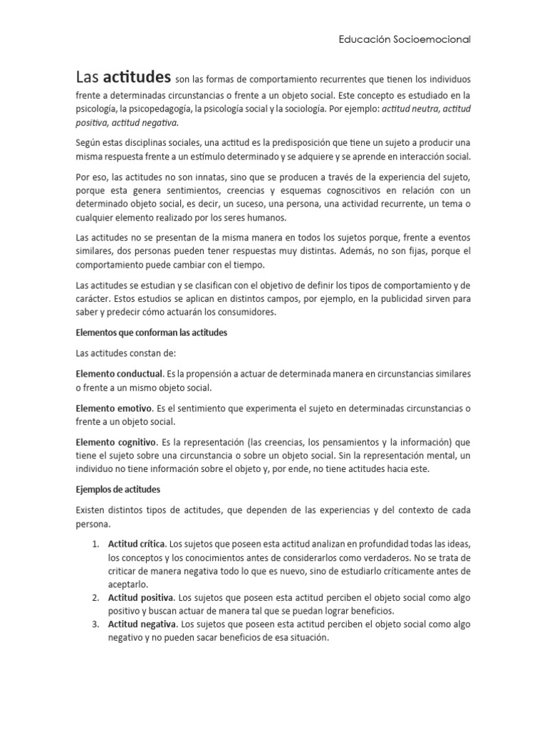 Tipos y Elementos de Actitudes Sociales | PDF | Actitud (psicología ...