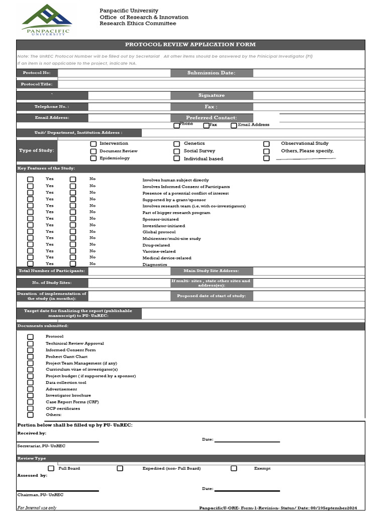 Form 1 - Protocol Review Application - Student PDF | PDF