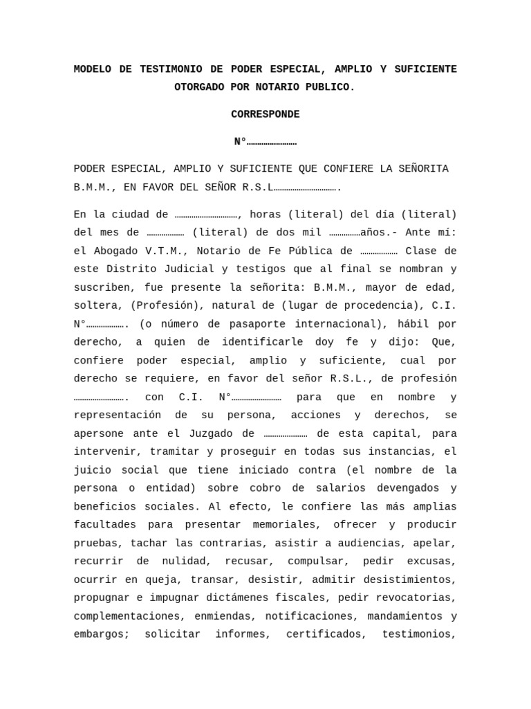 MODELO DE TESTIMONIO DE PODER | PDF