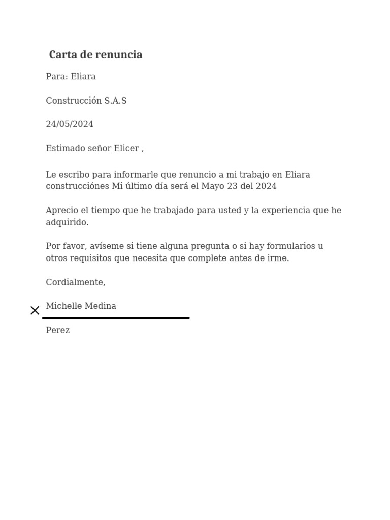 Carta de Renuncia de Michelle Medina | PDF