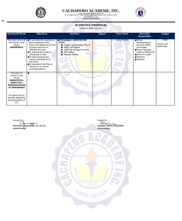 ACTIVITIES PROPOSAL TEMPLATE | PDF