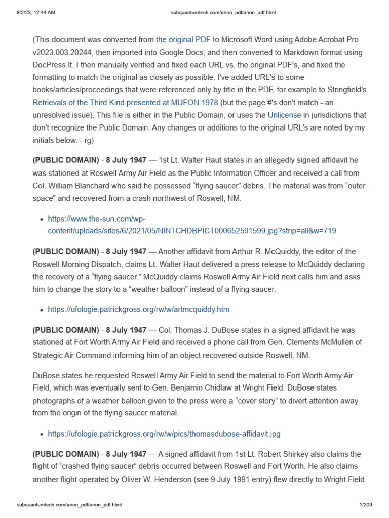 Anon PDF From Markdown HISTORY OF UAP UFO | PDF | Unidentified Flying Object