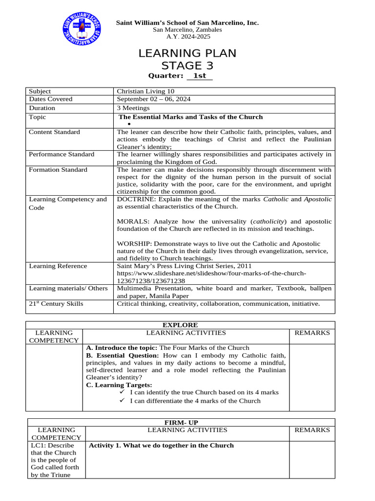 LP-Quarter 2 - Stage 3 - CL | PDF | Catholic Church | Jesus