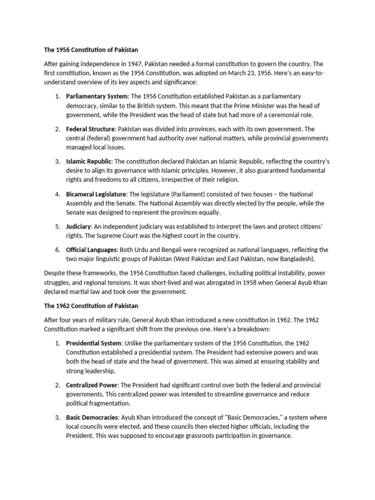 The 1956 Constitution of Pakistan | PDF | Forms Of Government ...