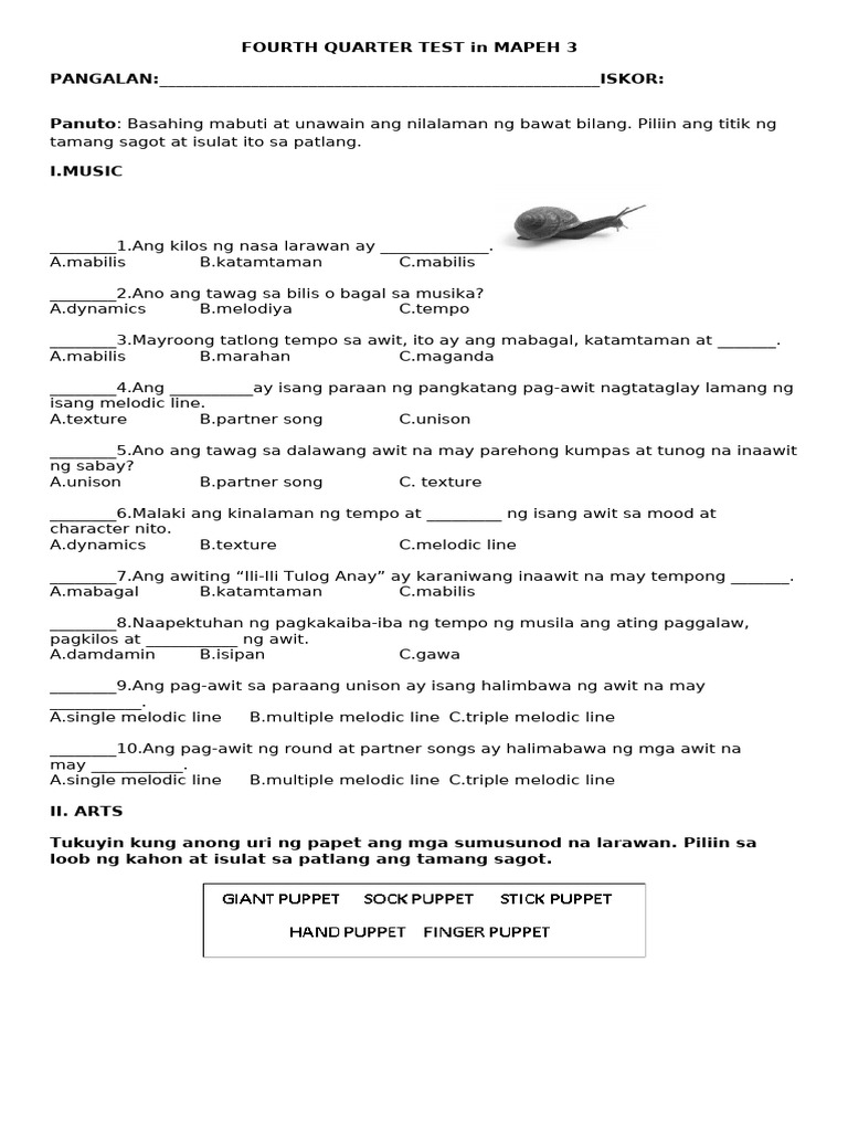 PT - Mapeh 3 - Q4 1 | PDF