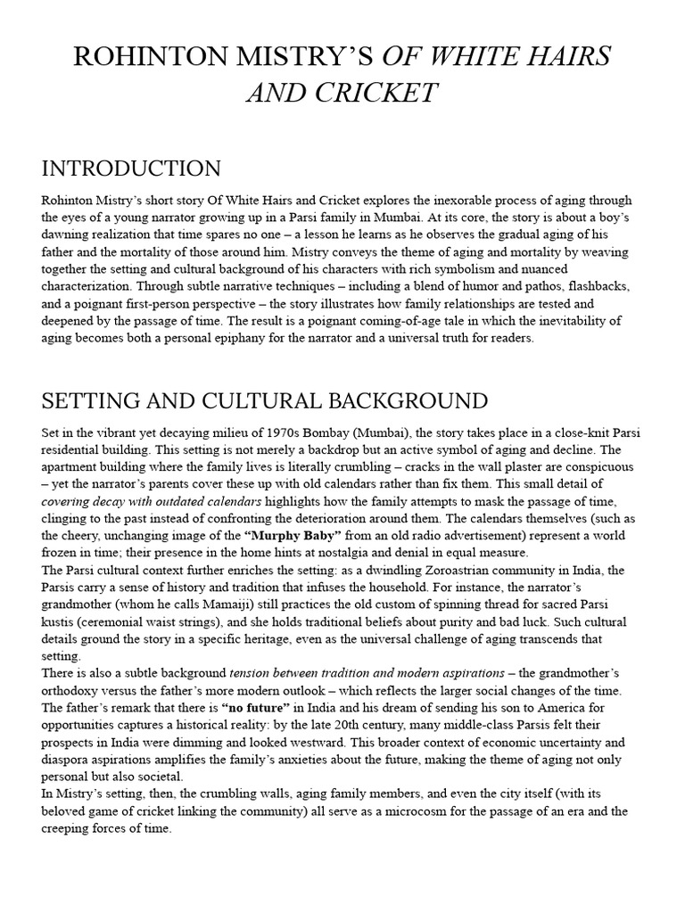 Rohinton Mistry's of White Hairs and Cricket | PDF | Narrative | Love