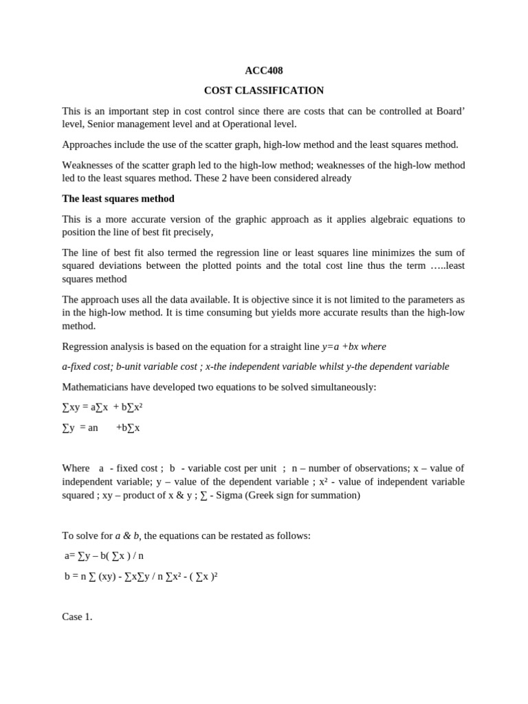 Acc408 Cost Classification Regression Analysis | PDF | Least Squares | Regression Analysis