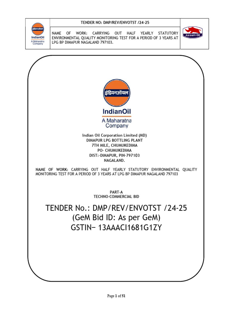 Tender No.: Dmp/Rev/Envotst /24-25 (Gem Bid Id: As Per Gem) Gstin 13Aaaci1681G1Zy | PDF ...