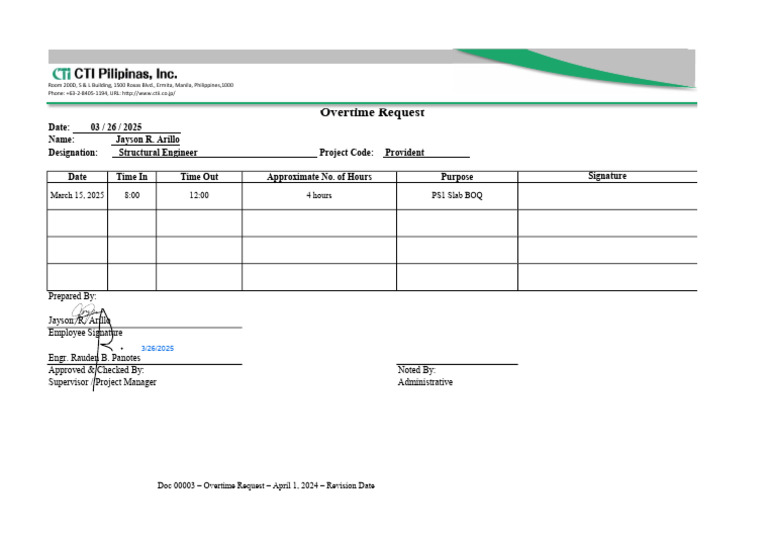 Overtime Request for March 2025 | PDF
