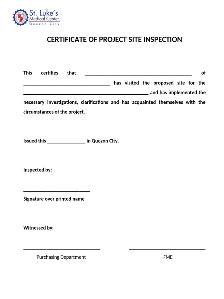 Site Inspection Certificate Template | PDF