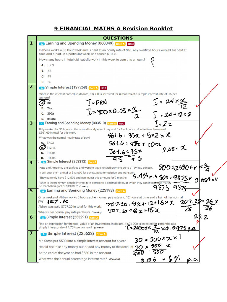 Financial Maths A Qn Booklet | PDF