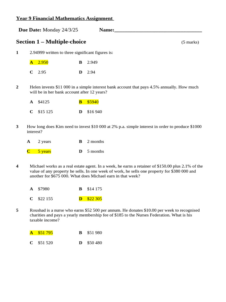Financial Maths Assignment | PDF | Taxes | Interest