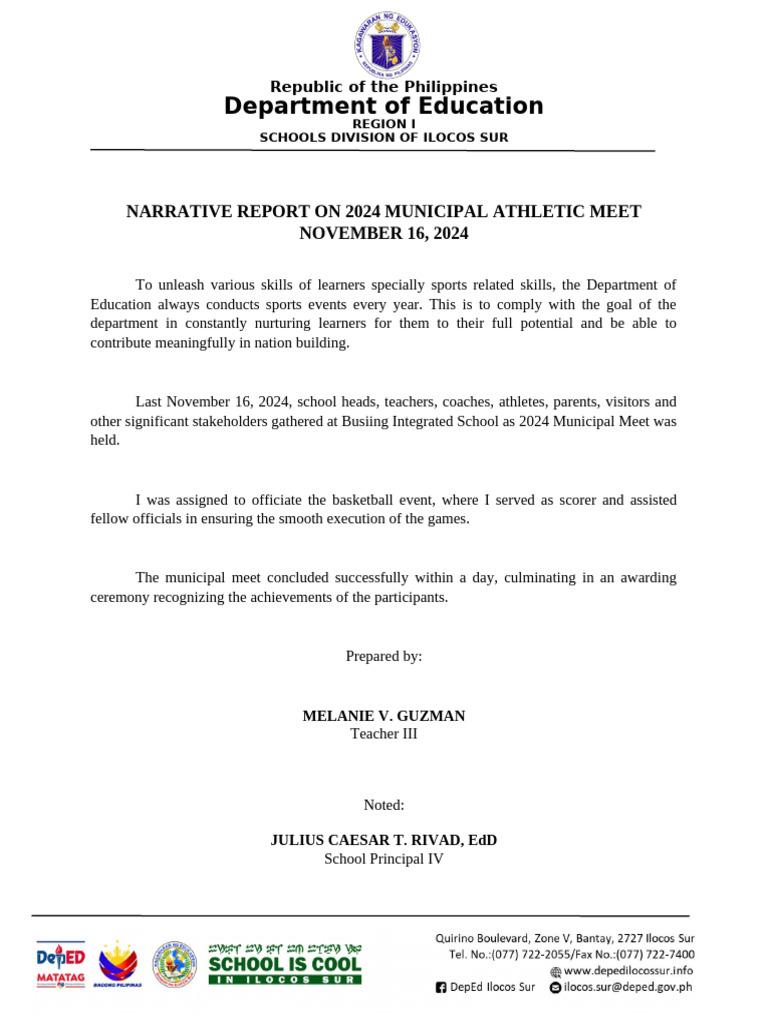 Narrative Report - Municipal Meet | PDF