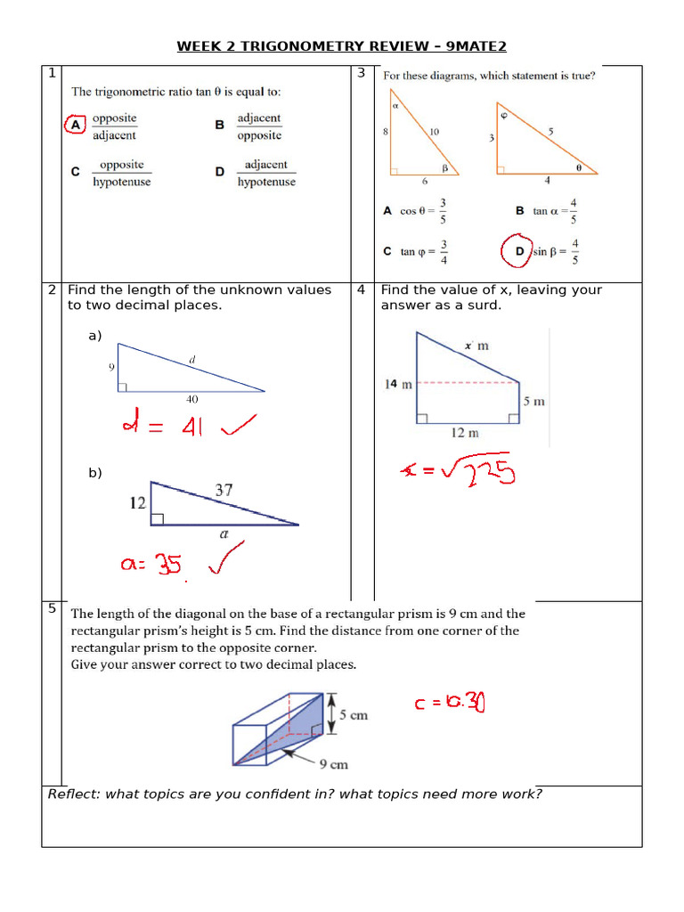 WK 2 Trigonometry Review 9MATE2 | PDF