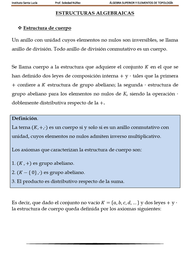 Estructuras Algebraicas. Cuerpos | PDF | Campo (Matemáticas) | Grupo (Matemáticas)