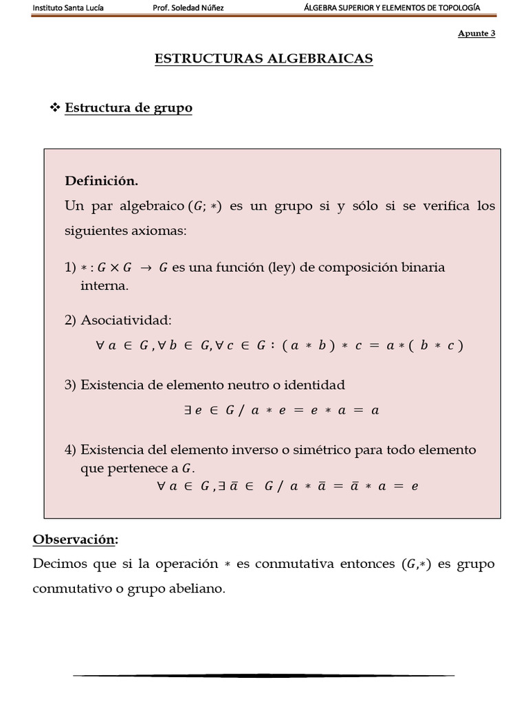 Estructuras Algebraicas. Grupo | PDF | Grupo (Matemáticas) | Entero