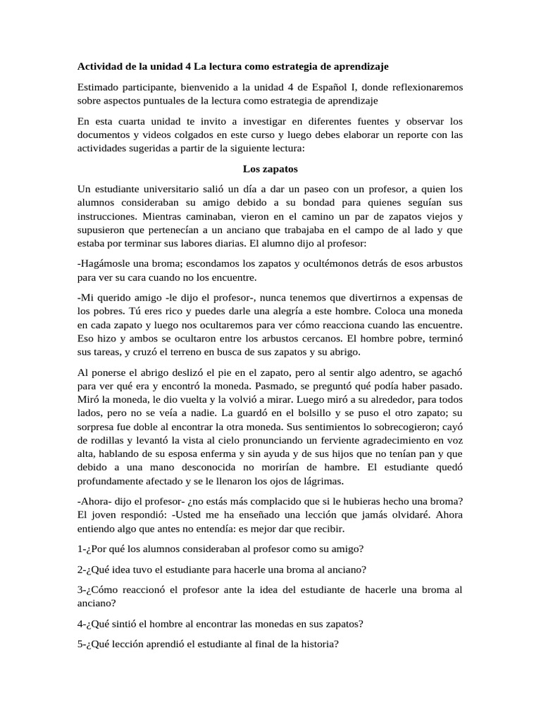Actividad de La Unidad 4 La Lectura Como Estrategia de Aprendizaje | PDF