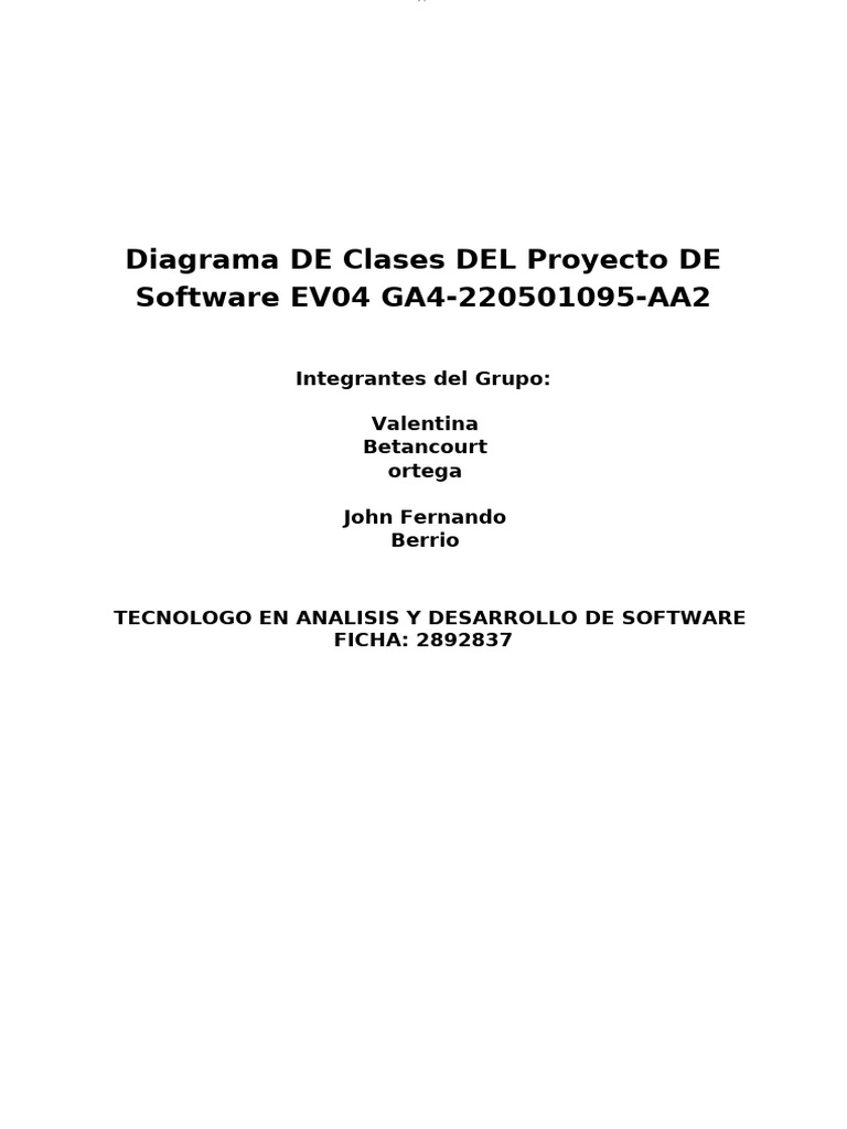 Diagrama de Clases Del Proyecto de Software Ev04 Ga4 220501095 Aa2 | PDF | Software | Objeto ...