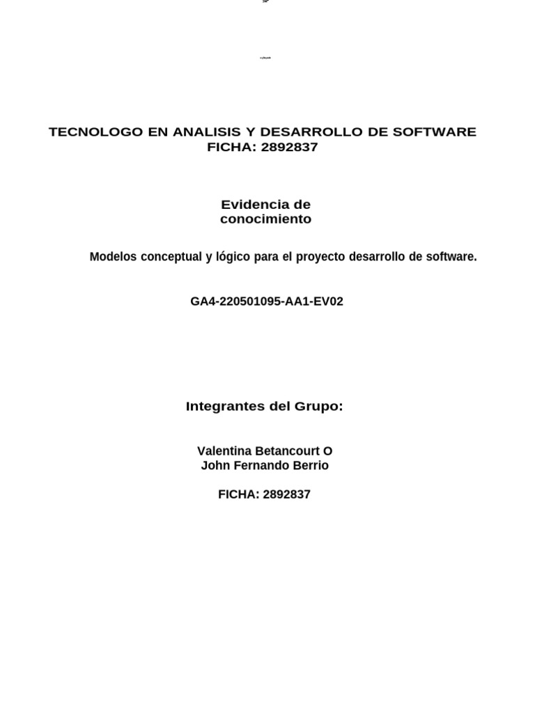 Modelos Conceptual y Lógico para El Proyecto Desarrollo de Software GA4-220501095-AA1-EV02 | PDF ...