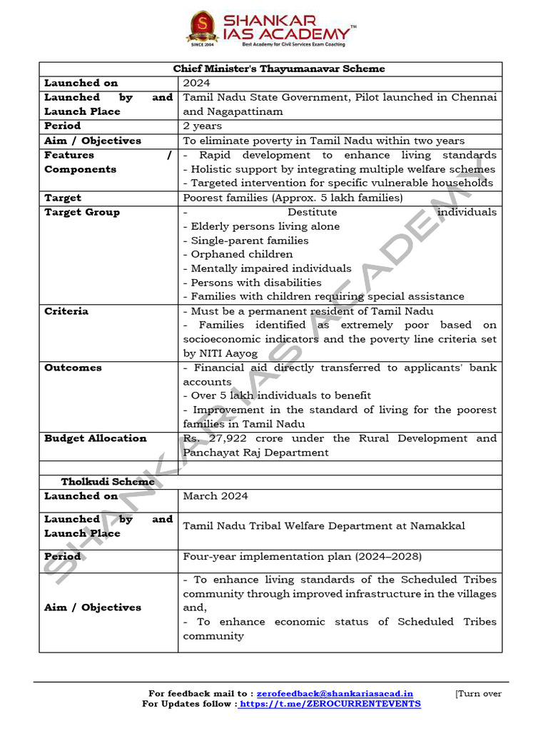 Tamil Nadu Chief Minister's Welfare Schemes | PDF | Social Policy