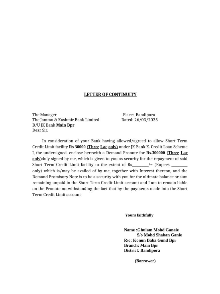 Letter of Continuity | PDF