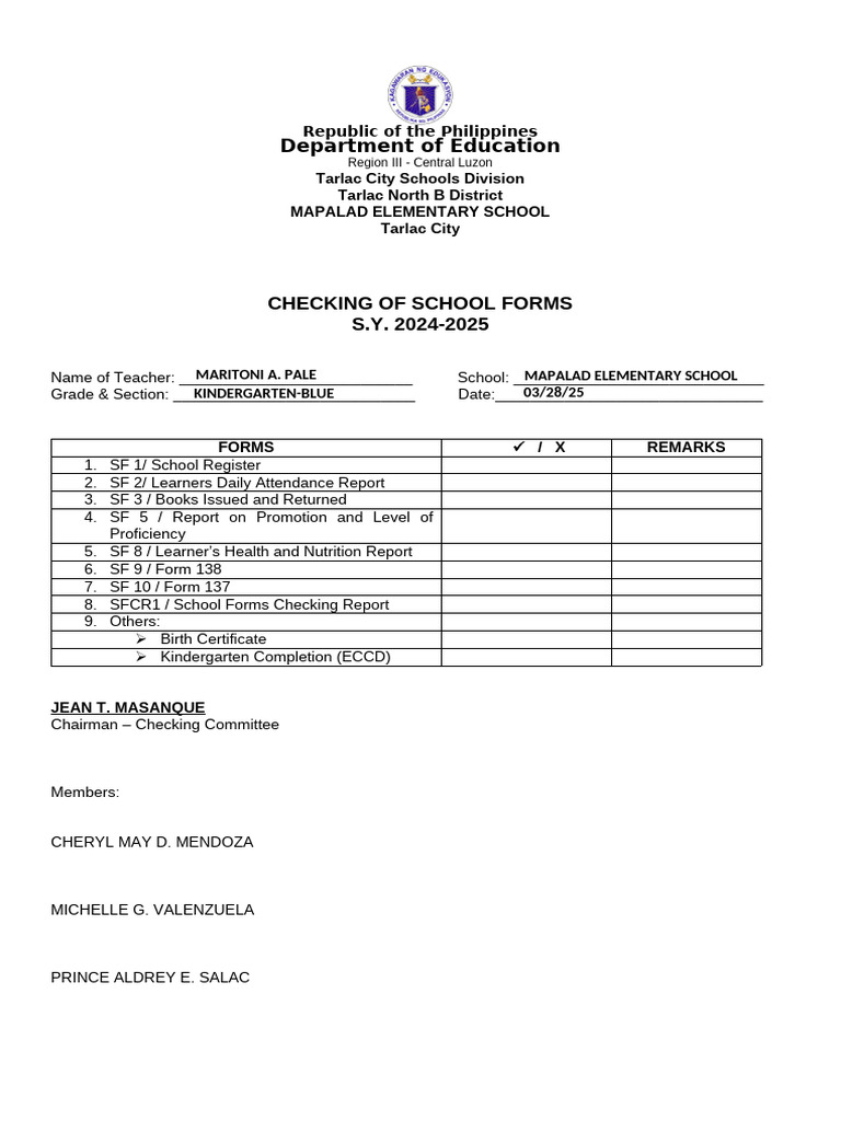CHECKING-OF-SCHOOL-FORMS | PDF