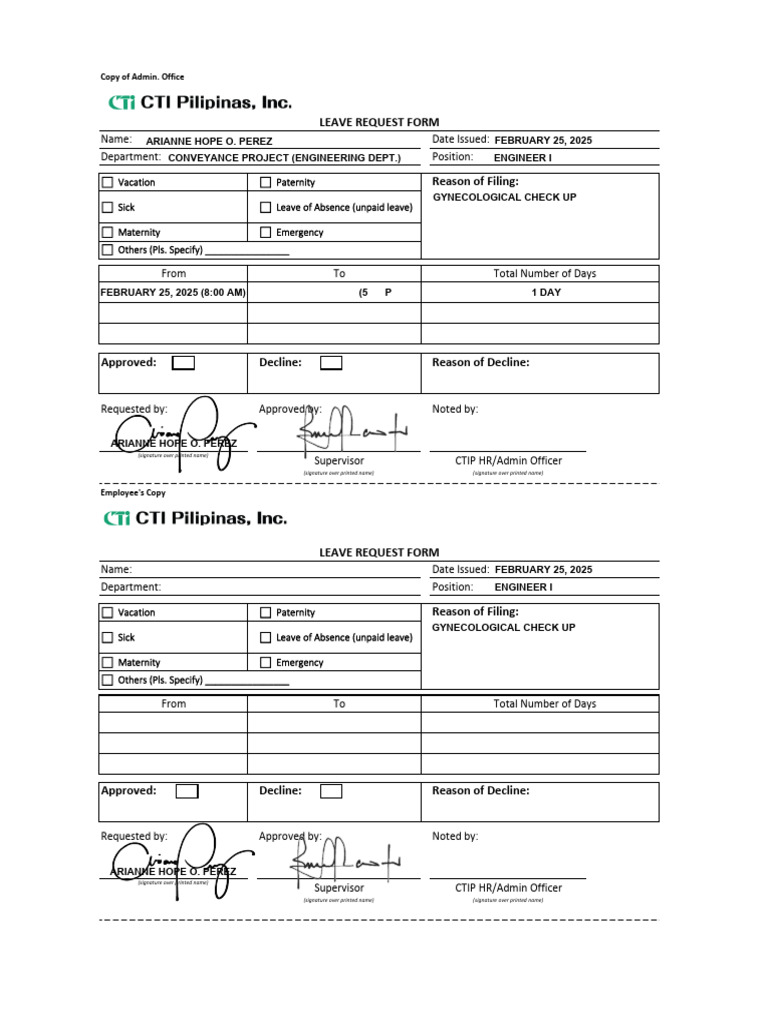 Leave Form - Arianne | PDF | Labor | Leave Of Absence