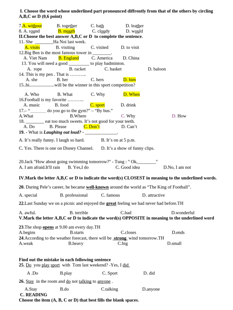 -ĐỀ KT GIỮA KỲ 2 ANH 6 | PDF