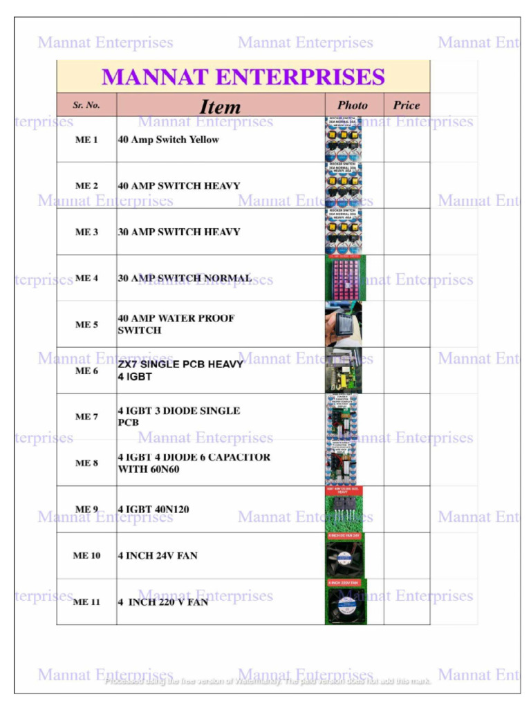 Mannat Enterprises Spair List With Photo | PDF