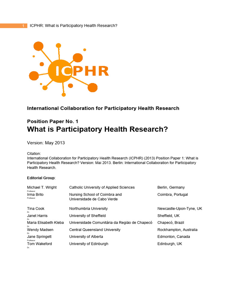 What Is Participatory Health Research. International Collaboration For ...