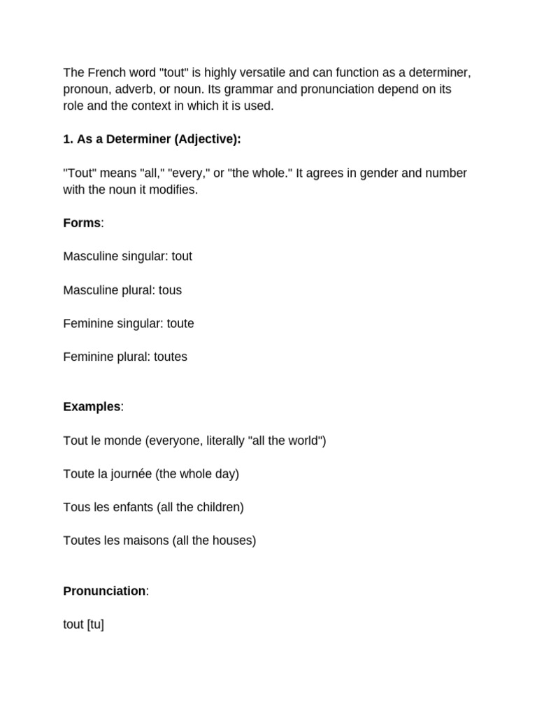 Day - 22-Tout-, - Toute-, - Tous-, and - Toutes | PDF