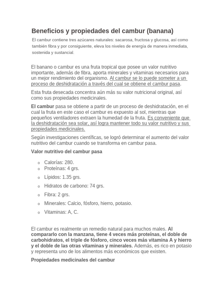 Beneficios y Propiedades Del Cambur | PDF | Nutrición | Dieta y nutrición