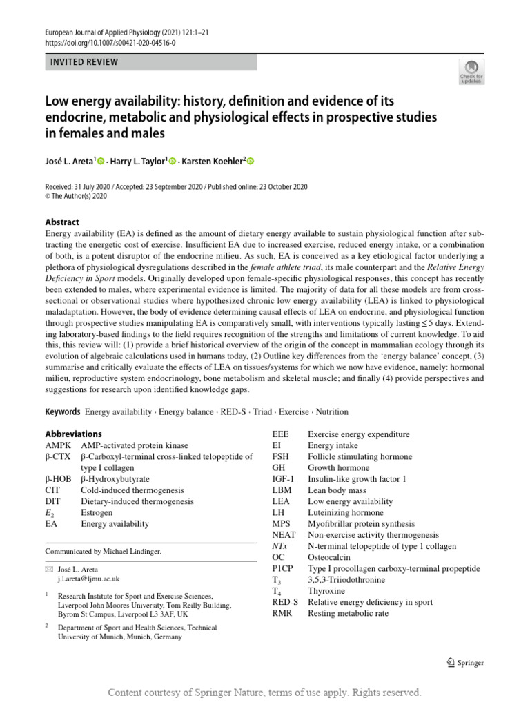 Low Energy Availability History Definition and Evi | PDF | Insulin Like ...