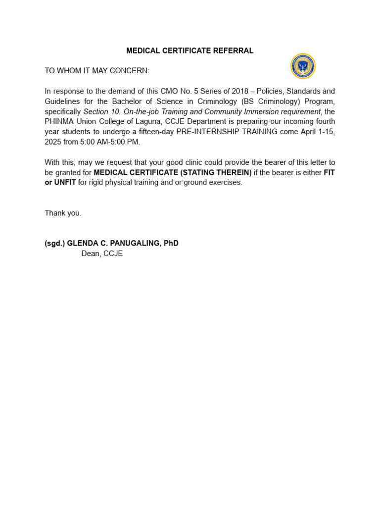 Medical Certificate Referral 1 | PDF