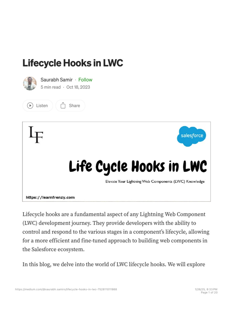 Lifecycle Hooks In Lwc By Saurabh Samir Medium Pdf Constructor Object Oriented Programming