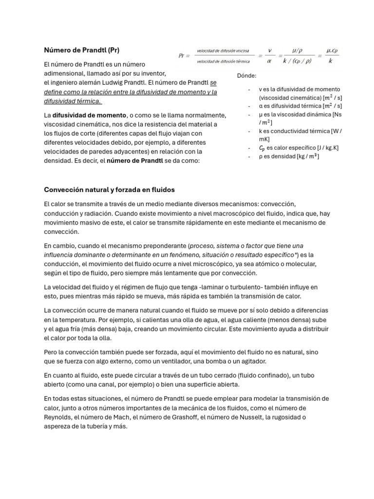 Definición del Número de Prandtl | PDF | Capa límite | Convección