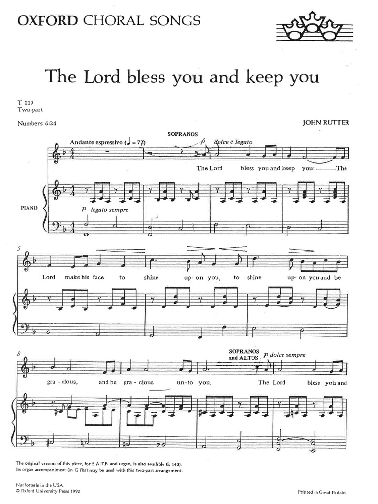 Rutter - John The Lord Blesse You and Keep You 1 | PDF | Musical ...