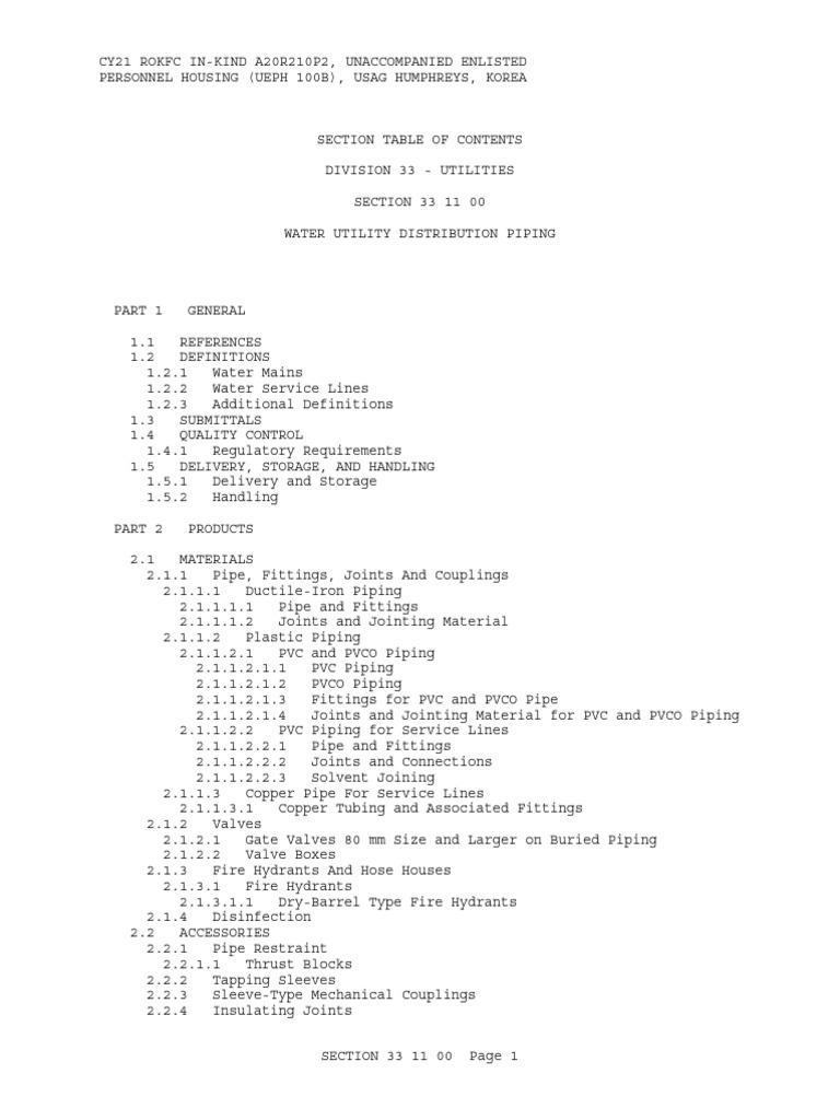 33 11 00 Water Utility Distribution Piping | PDF | Pipe (Fluid ...