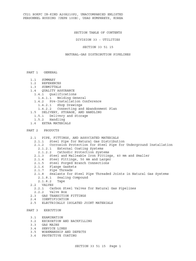 Natural Gas Distribution Pipeline Specs | PDF | Pipe (Fluid Conveyance ...