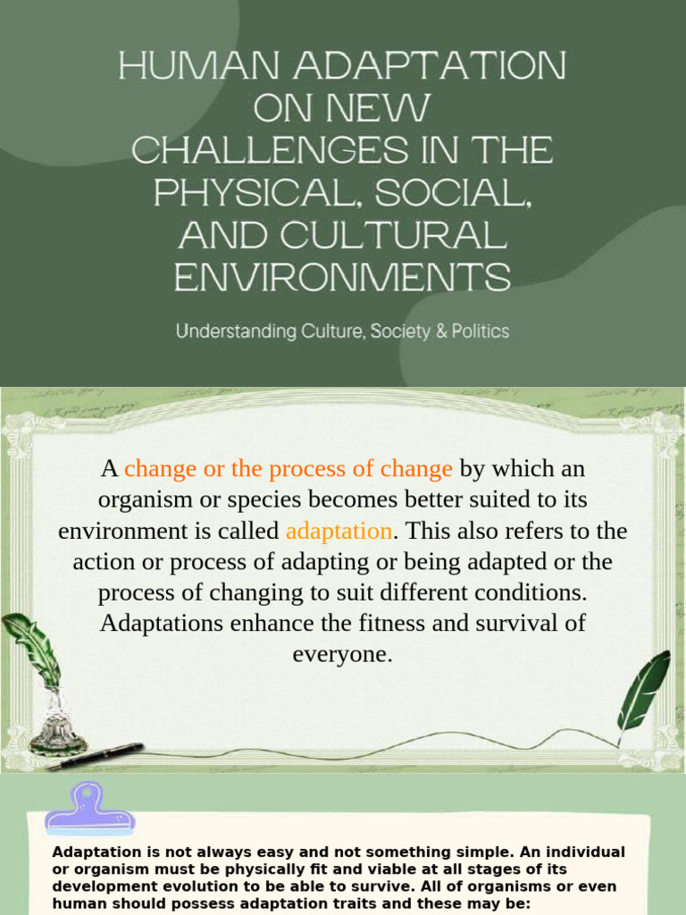 Human Adaptation On New Challenges On The Physical Social and Cultural ...
