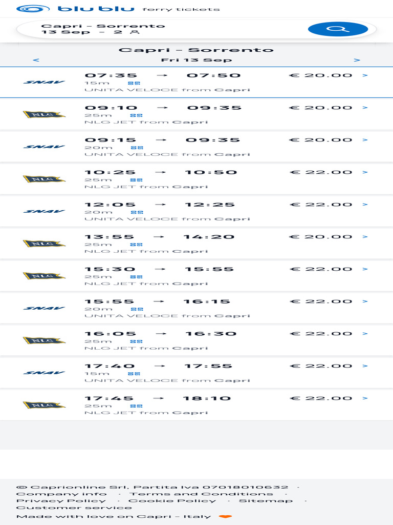 Capri to Sorrento Ferry 2024 - Schedules, Prices, and Tickets BluBlu | PDF